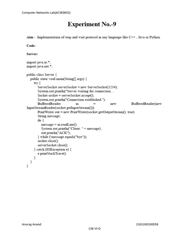 Experiment No.-9 | PDF | Network Socket | Computer Programming