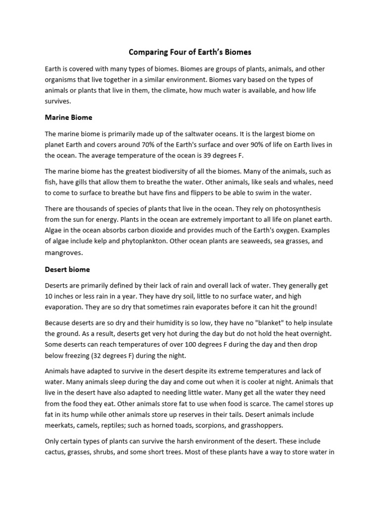 Comparing Four of Earth's Biomes | PDF | Grassland | Oceans