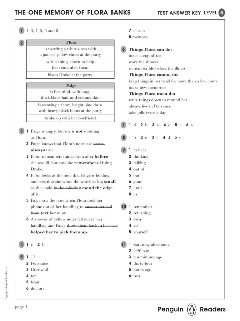 PR MemoryOfFloraBanks TestAnswerKey3 | PDF