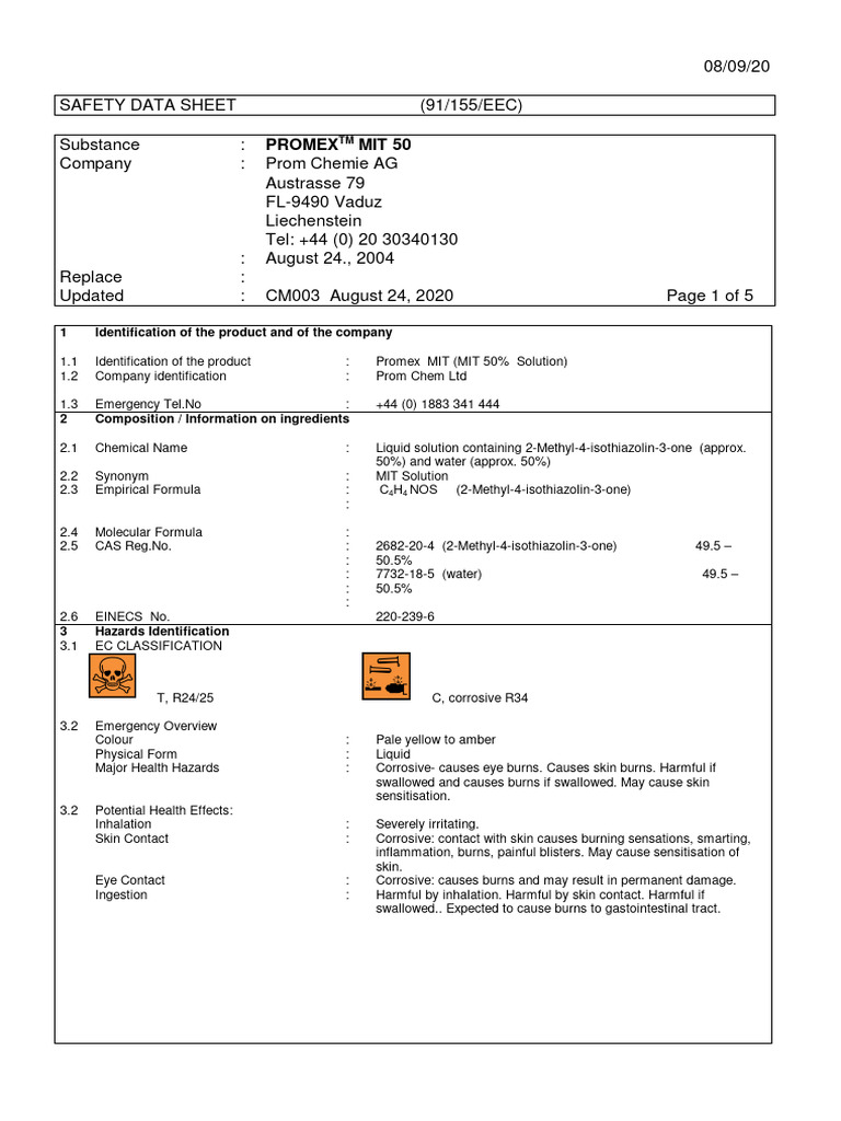 PROMEX MIT 50 MSDS | PDF | Firefighting | Personal Protective Equipment