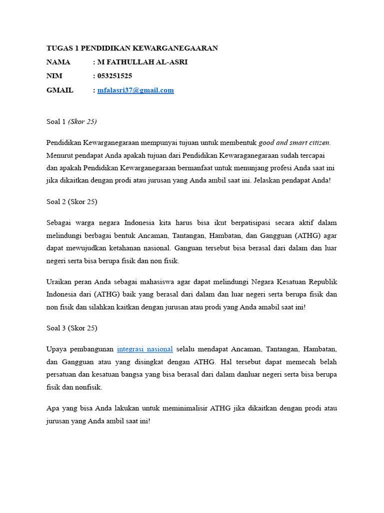 Tugas PKn Mahasiswa PGPAUD | PDF