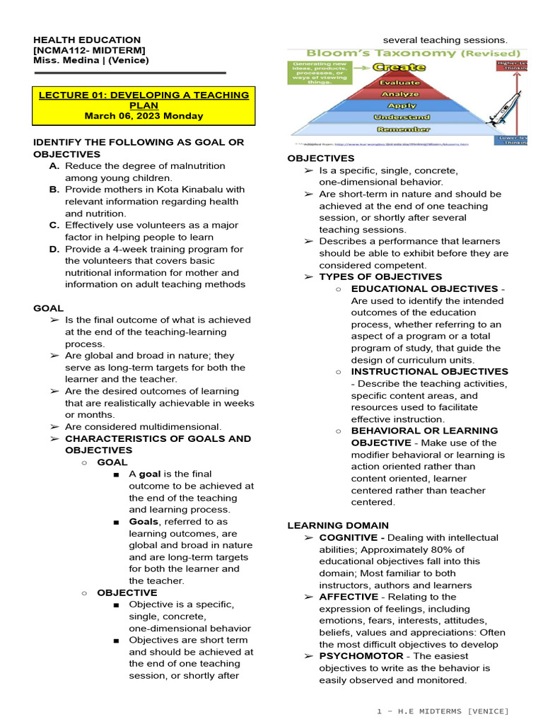 Midterm H.E (Venice) | PDF | Learning | Evaluation