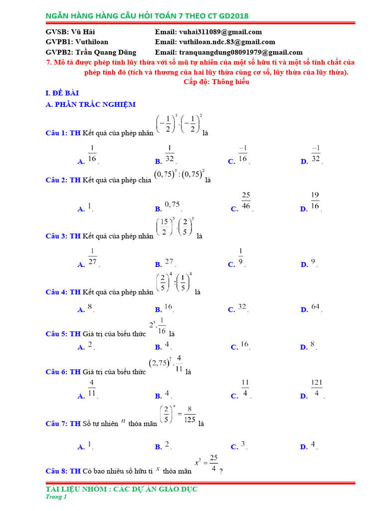 NHCH Toan7 7 Cac Phep Tinh Voi So Huu Ti | PDF