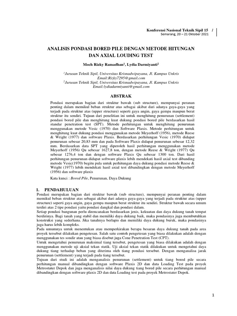 JURNAL Analisis Pondasi Bore Pile Dengan Metode Hitungan Dan Axial ...