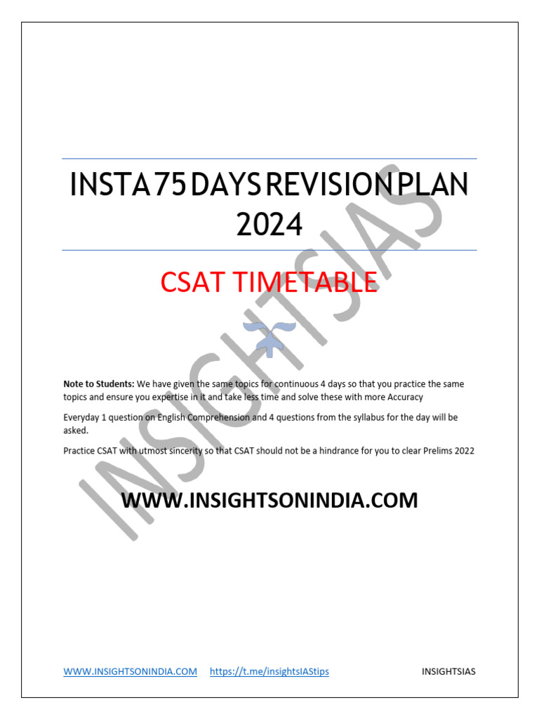 Insta 75 Days Revision Plan Csat Timetable Pdf Career And Growth