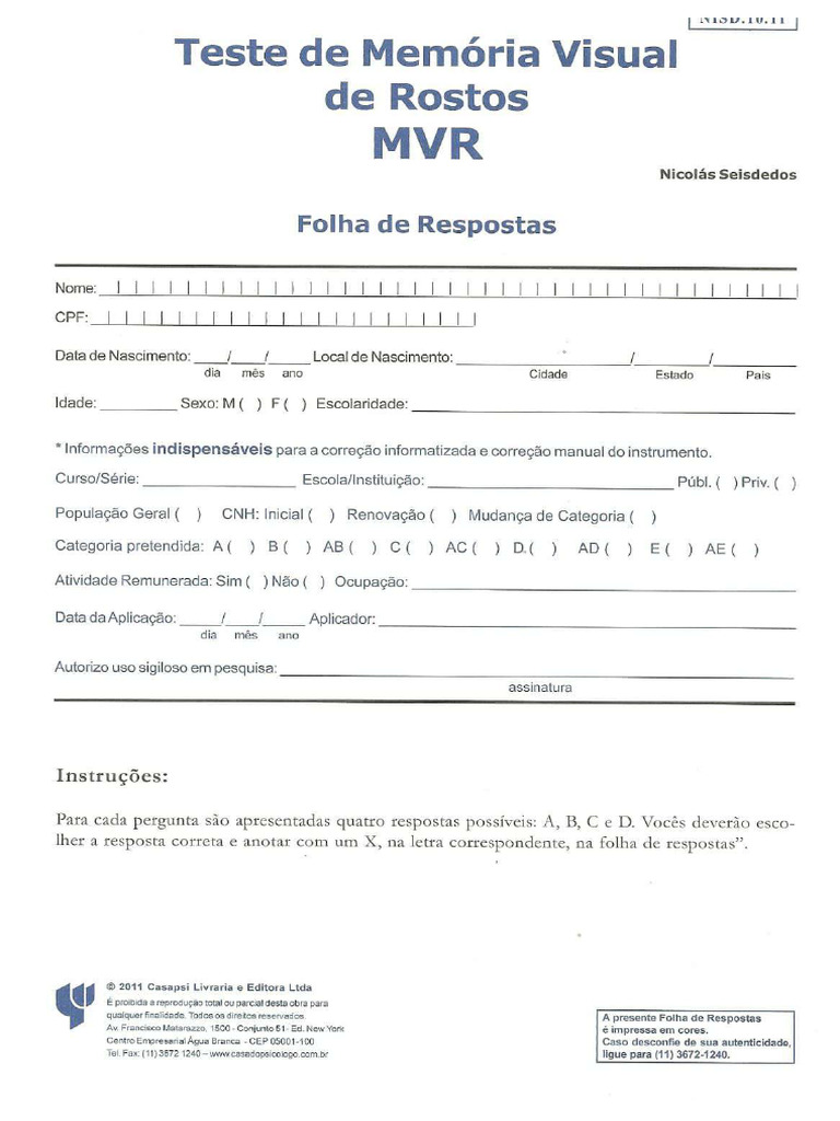 Folha de Resposta MVR | PDF