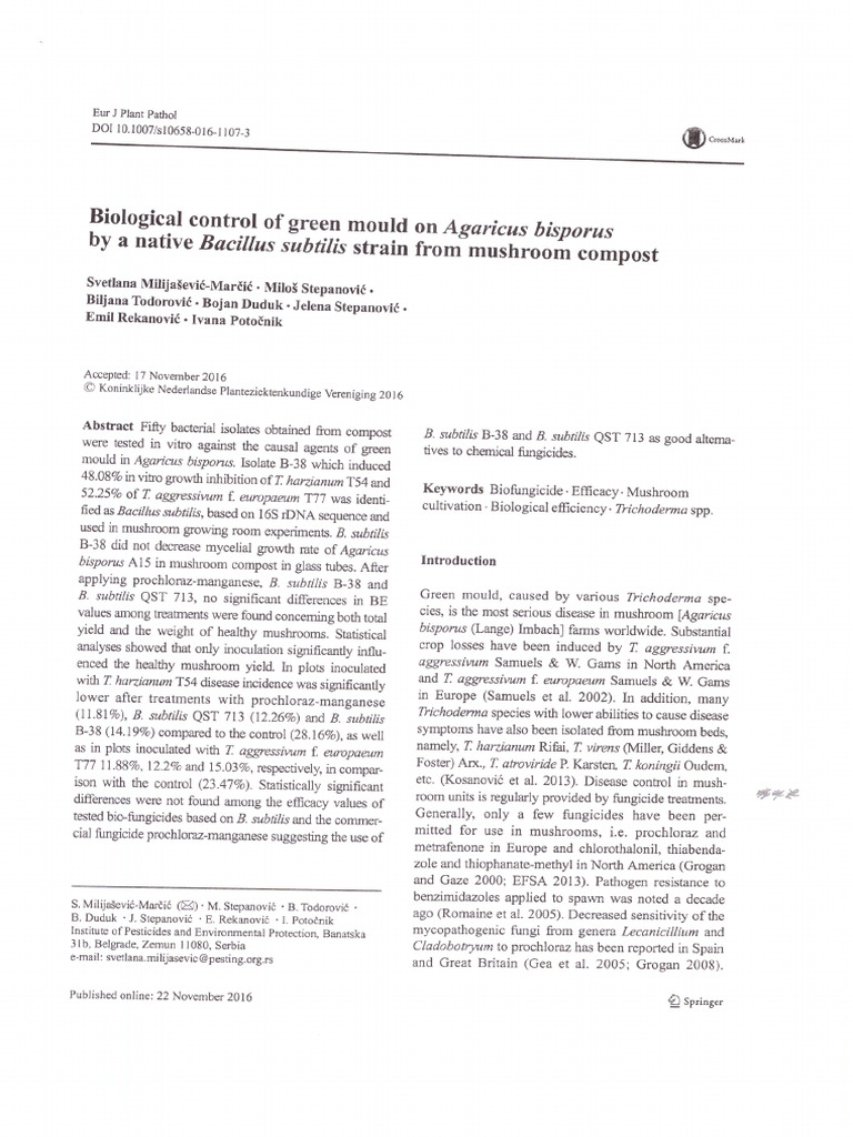 Biological Control of Green Mould On Agaricus Bisporus | PDF