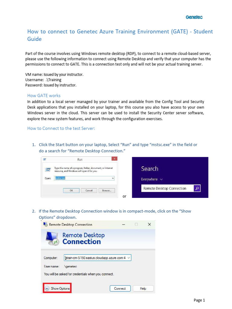 Connect to Genetec Azure Training Server | PDF