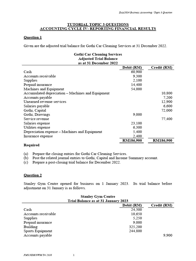 DAA5014 Tutorial Topic 3 Questions | PDF | Debits And Credits | Expense