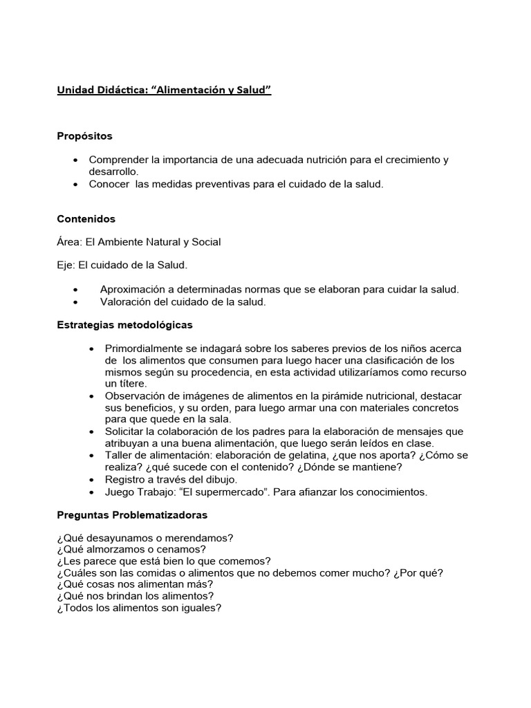 Unidad Didáctica Alimentos | PDF | Alimentos | Nutrición