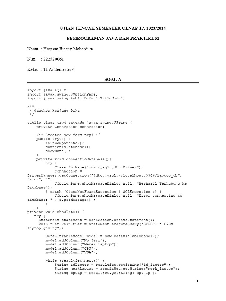 UJIAN TENGAH SEMESTER GENAP TA 2023 | PDF | String (Computer Science) | Computer Data
