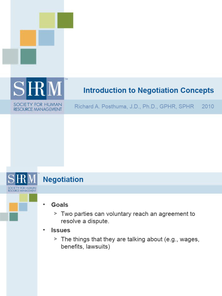 Posthuma Introduction to Negotiation Concepts PPT FINAL | PDF | Negotiation | Employment