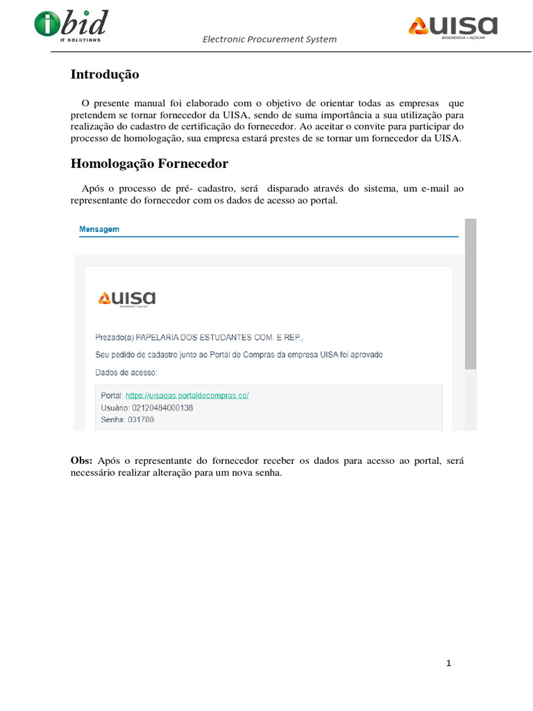 Manual Uisa - Homologação Forn | PDF | Desperdício | Embalagem e rotulagem