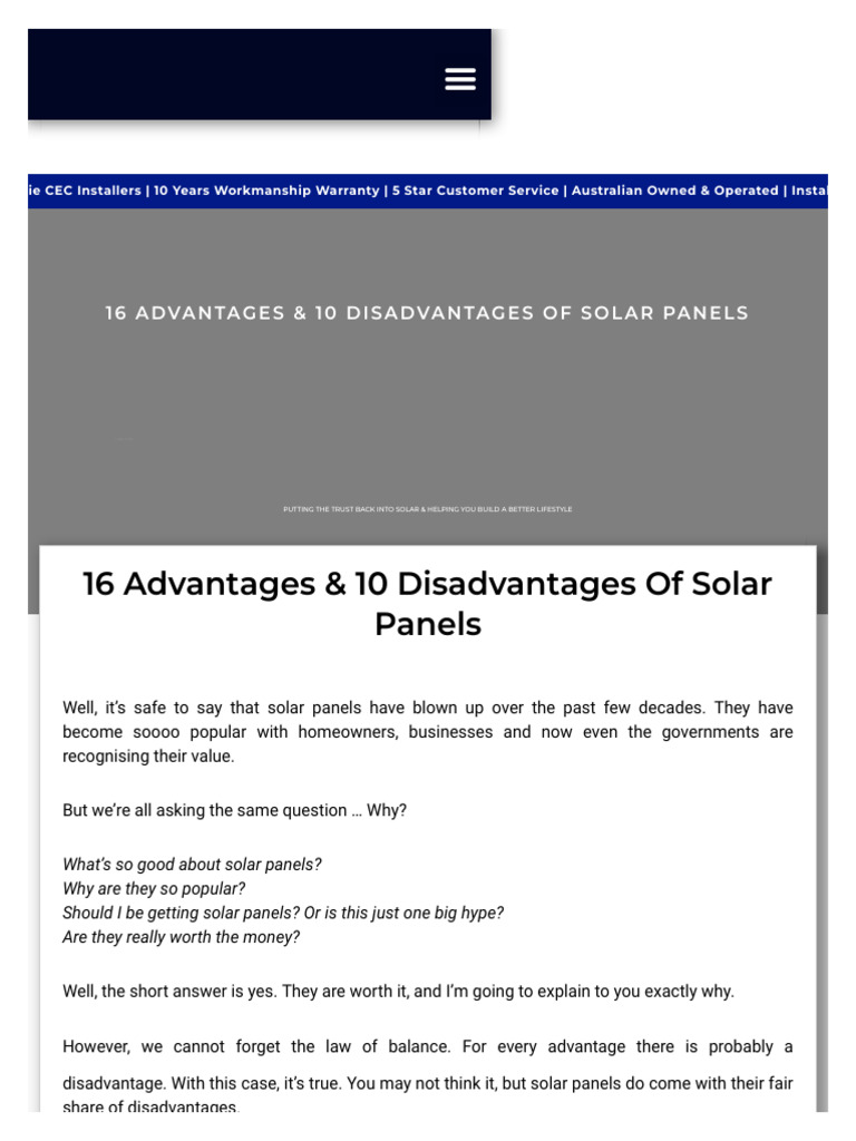 Pros and Cons of Solar Panels | PDF | Solar Power | Photovoltaics