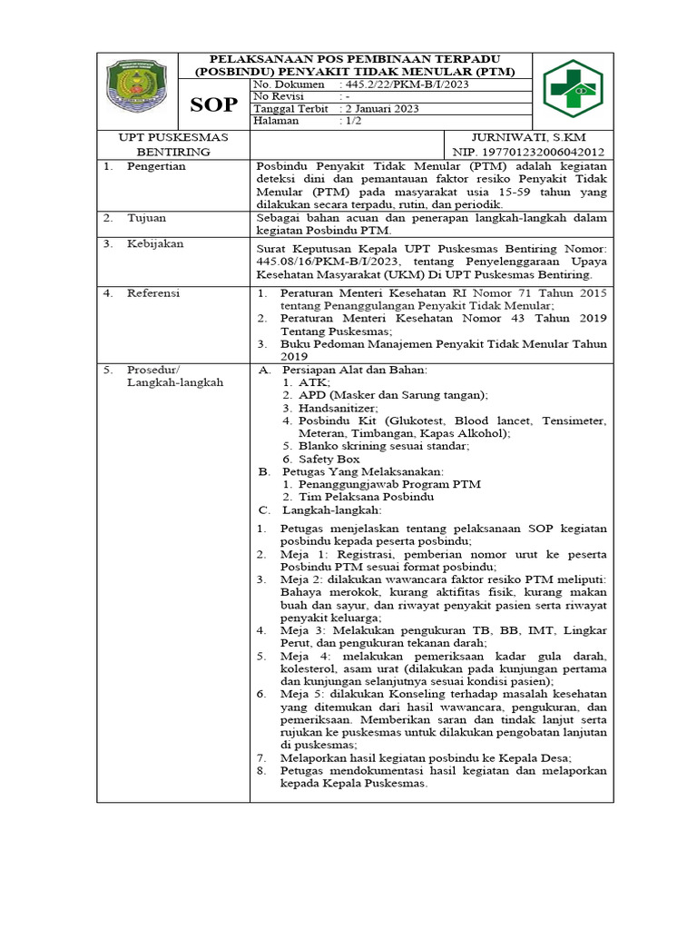 451d2a. SOP Posbindu PTM PKM-B | PDF | Pengembangan Diri | Kesehatan Holistik
