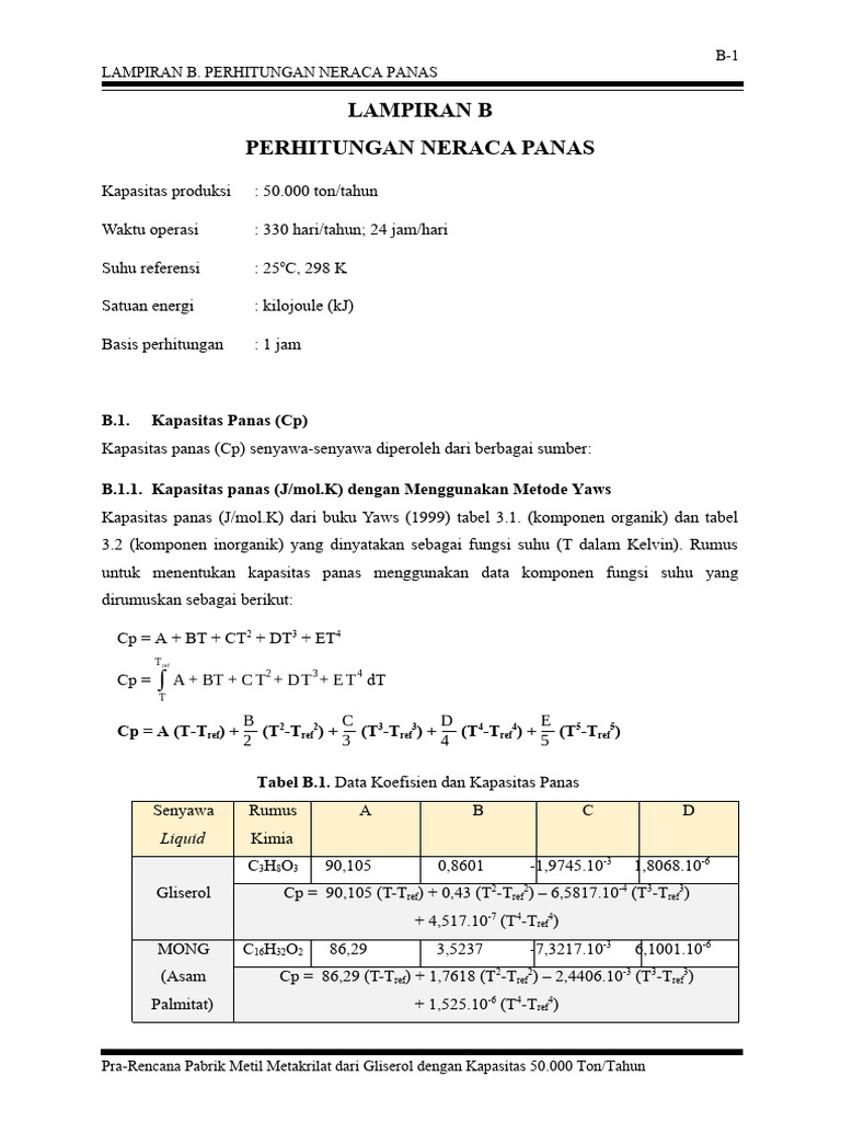 LAMPIRAN B. Perhitungan Neraca Panas[1] | PDF