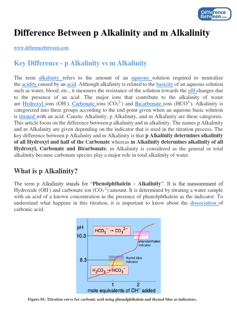 Difference Between P Alkalinity and M Alkalinity | PDF | Alkalinity | Hydroxide