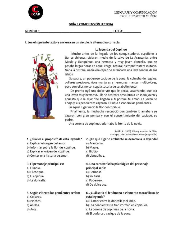 Comprensión Lectora: Leyenda del Copihue | PDF | Carne