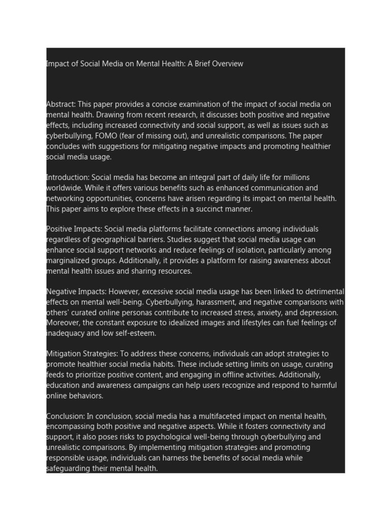 Impact of Social Media On Mental Health | PDF