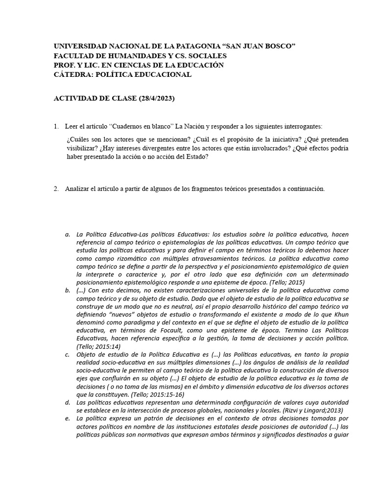 Actividad - Clase 2 - CR | PDF | Teoría | Nación