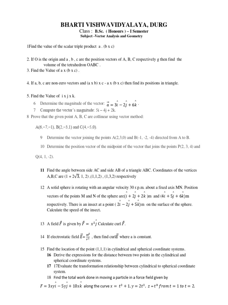 BSC Hon. 1st VECTOR | PDF | Euclidean Vector | Sphere