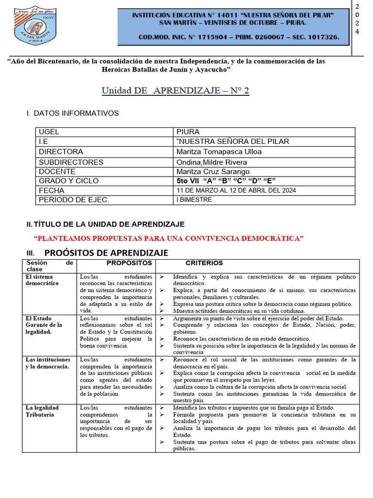 2da Unidad de Aprendizaje 5to DPCC | PDF | Democracia | Ideologías políticas