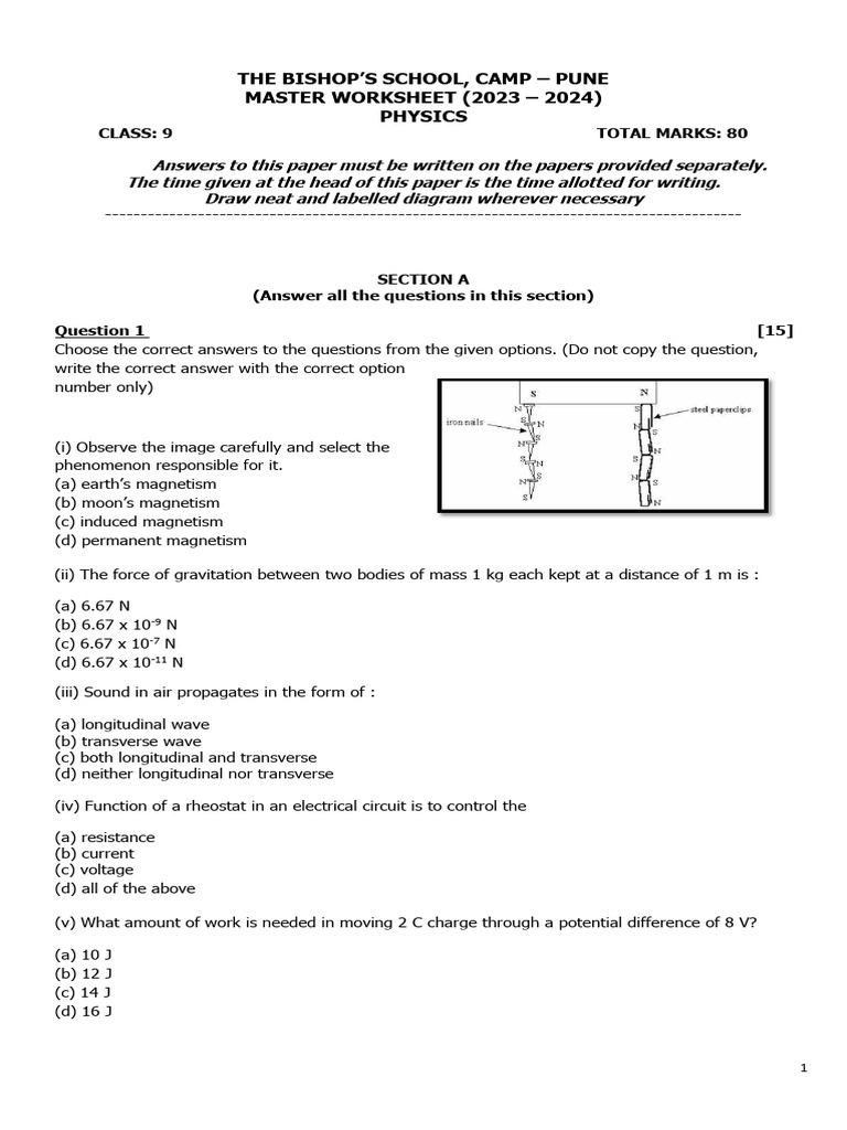 18022024124815class 9 - Phy - Master Worksheet - 23-24 | PDF | Sound ...
