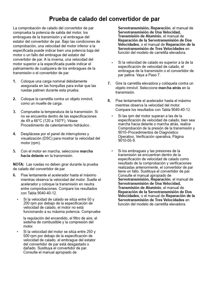 Prueba de calado del convertidor de par | PDF | Embrague | Ingeniería ...
