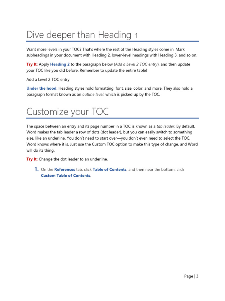Dive Deeper Than Heading: Add A Level 2 TOC Entry | PDF