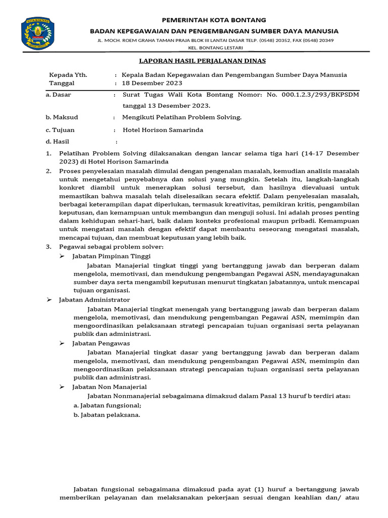 Laporan Perjadin Problem Solving | PDF | Karier & Perkembangan