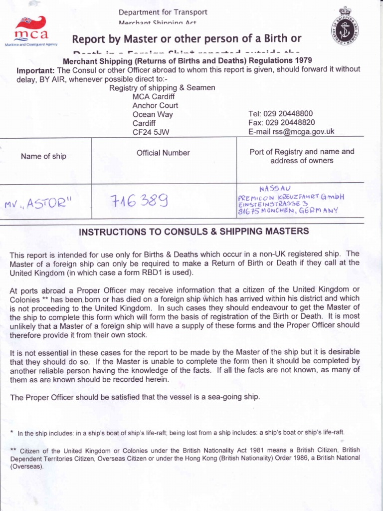 Death On Board 23.06.11 MCA Form | Download Free PDF | Government ...