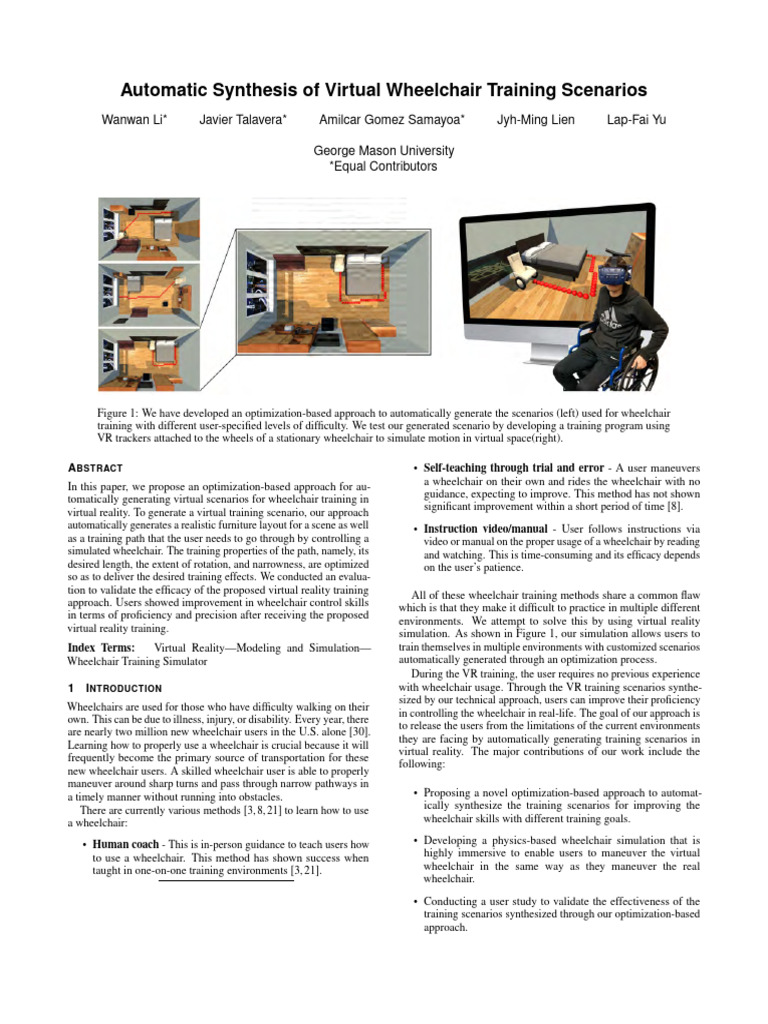 Automatic Synthesis of Virtual Wheelchair Training Scenarios | PDF | Virtual Reality | Simulation