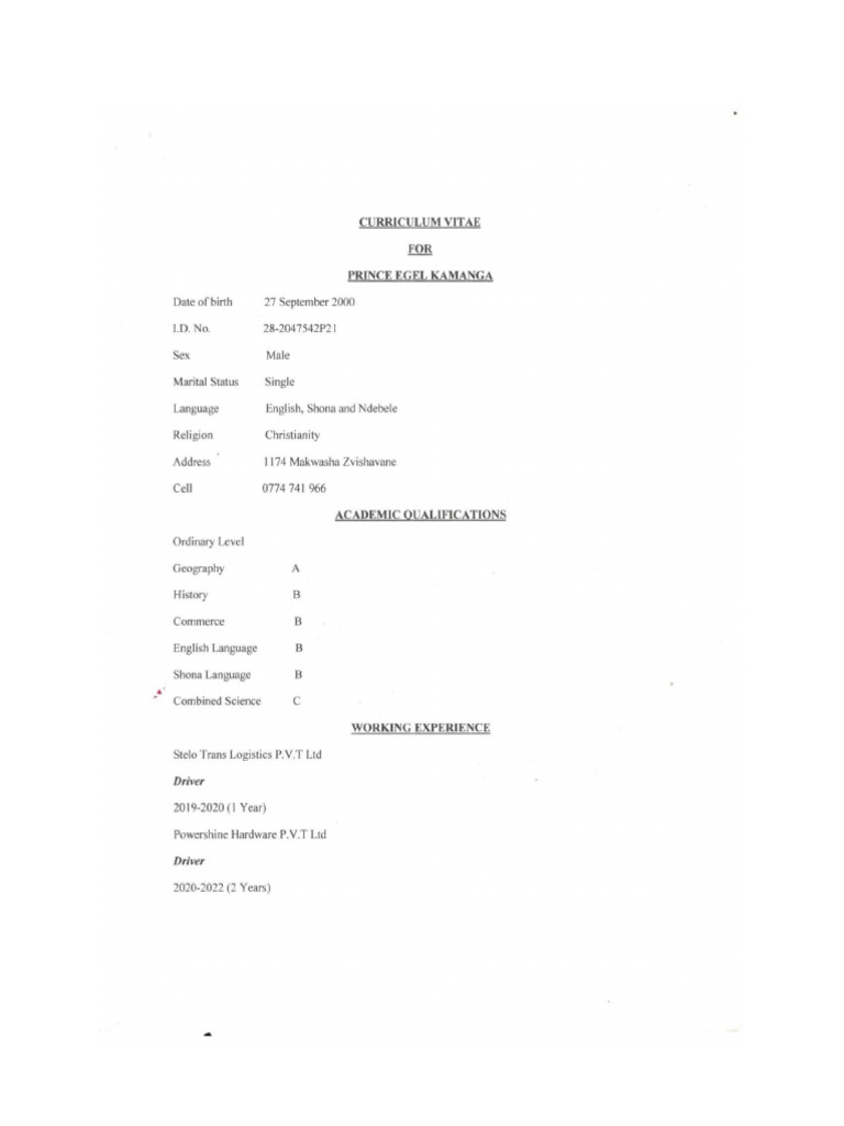 Prince Kamanga CV | PDF