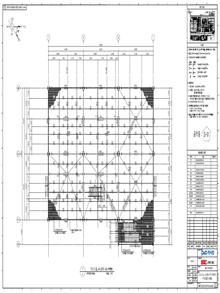 S-01 (Process Area) - t.o.s El.+5,800 구조 평면도 | PDF