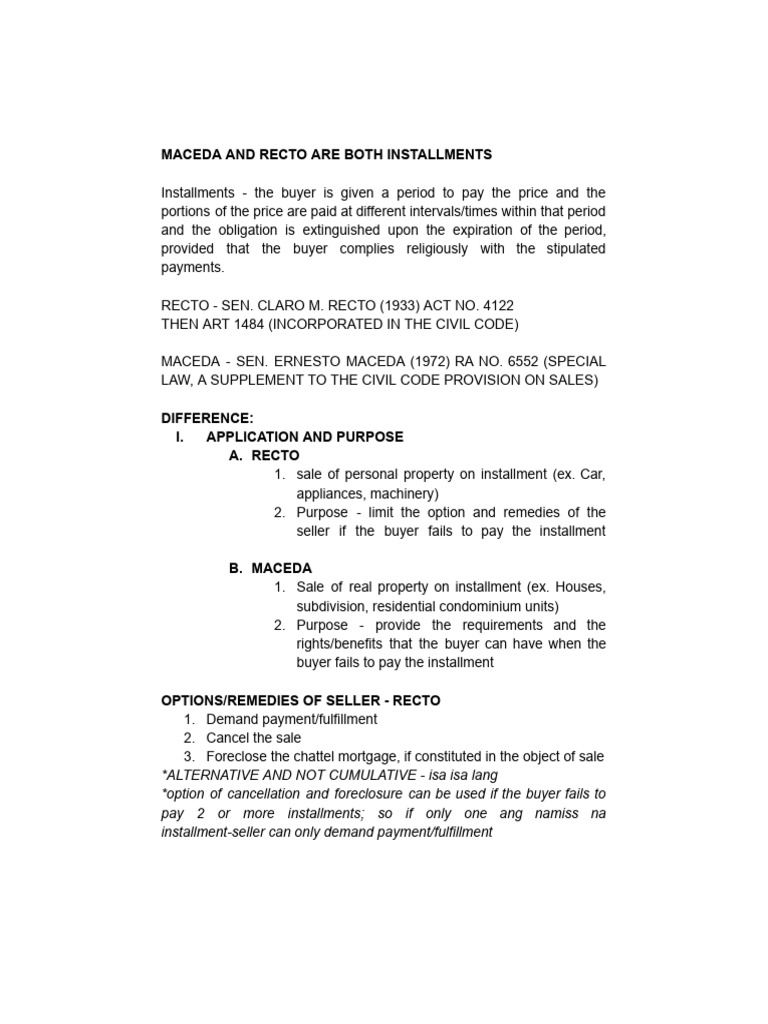 Maceda Recto Law PDF | PDF | Foreclosure | Commercial Property