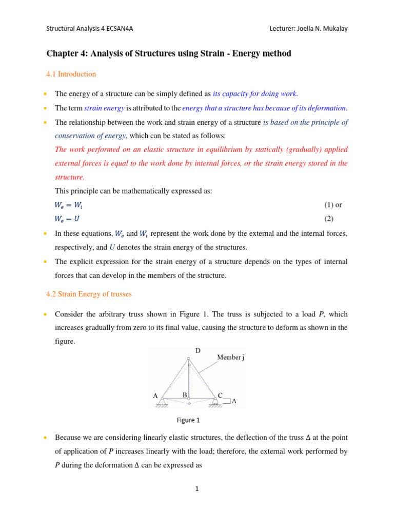 Chapter 4 - Analysis of Structures Using Strain - Energy Method | PDF ...