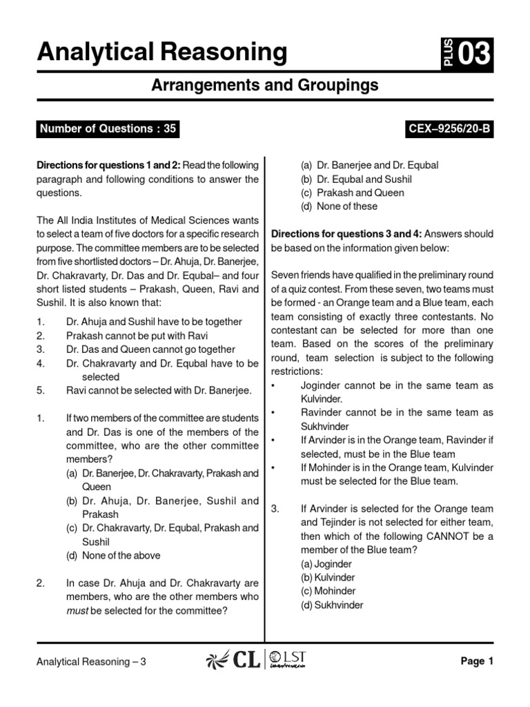 Analytical Reasoning Practice Questions | PDF