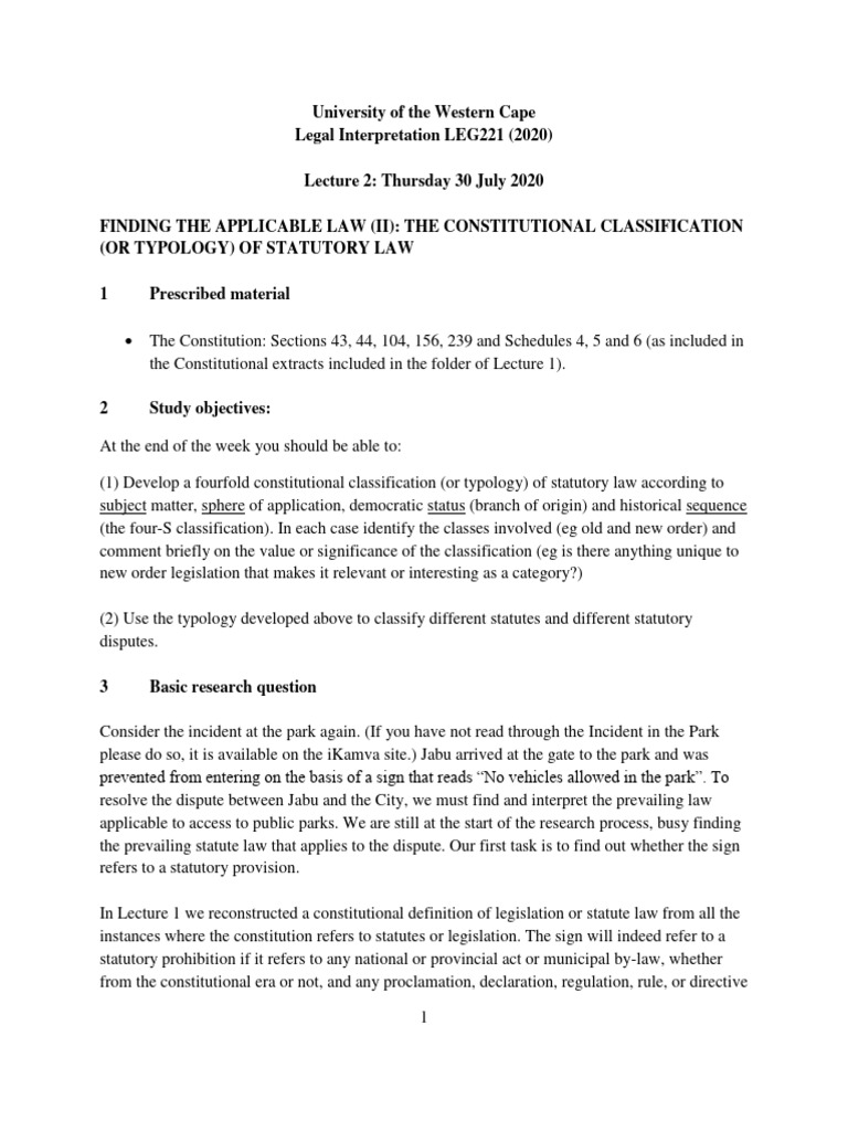 Constitutional Classification of Statutory Law | PDF | Constitution ...