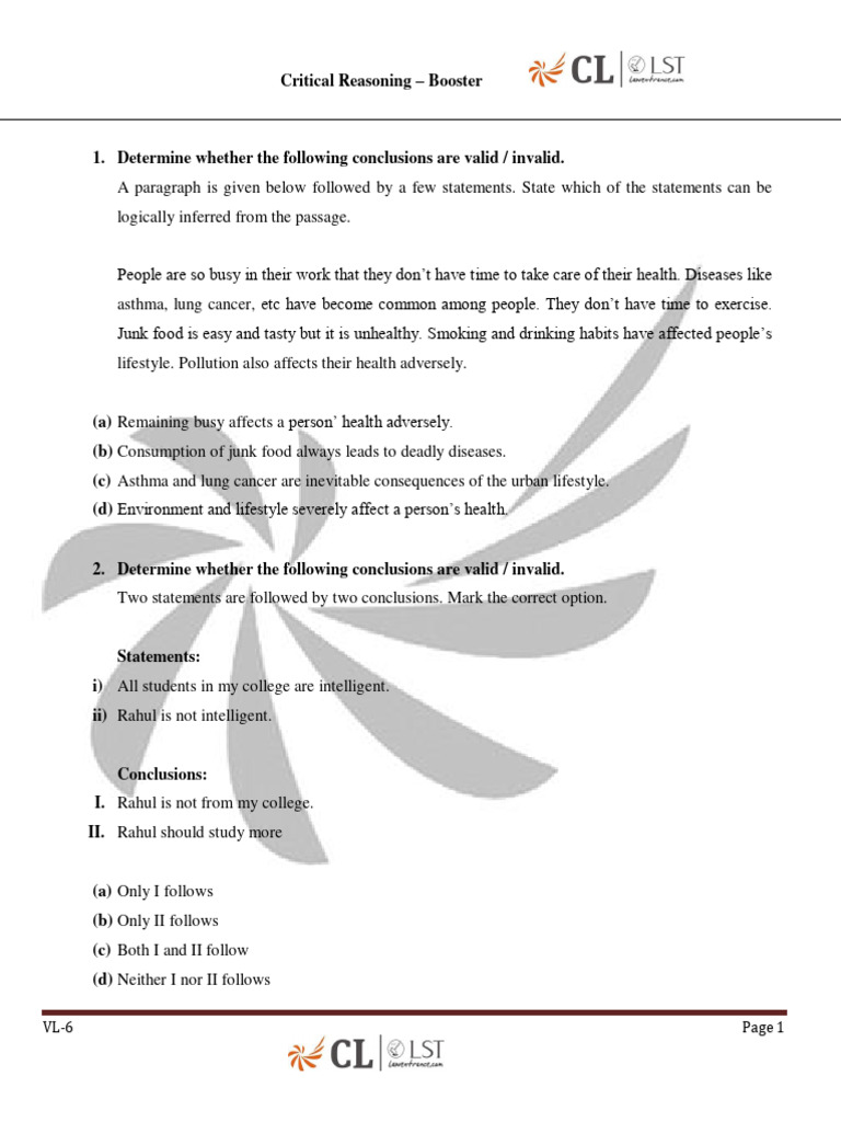 VL 6 Critical Reasoning - Basic (Question) | PDF | Inflation ...
