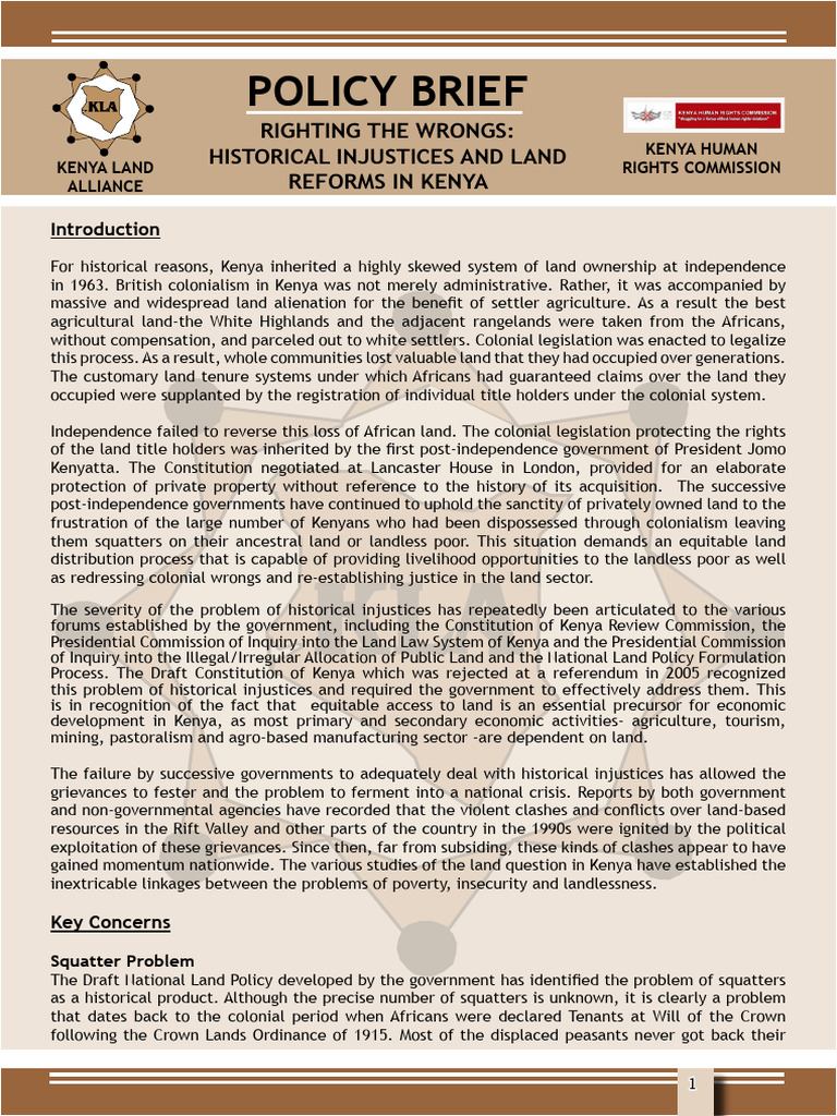 Kla Historical Injustices Brief | PDF | Kenya | Poverty
