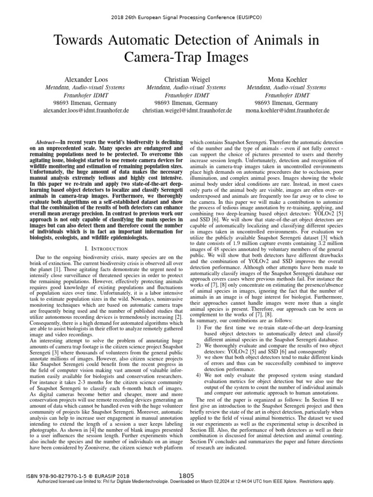 Towards Automatic Detection of Animals | PDF | Deep Learning