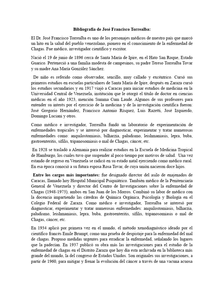 Bibliografía de José Francisco Torrealba | PDF | Venezuela | Medicina