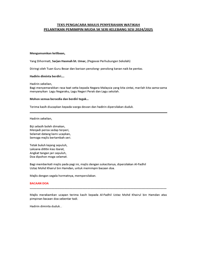 Pelantikan Pemimpin Muda SKSK | PDF