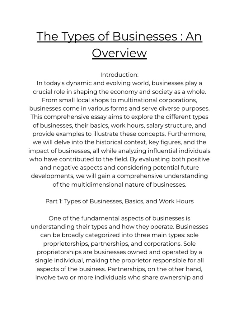 The Types of Businesses - An Overview | PDF | Sole Proprietorship ...