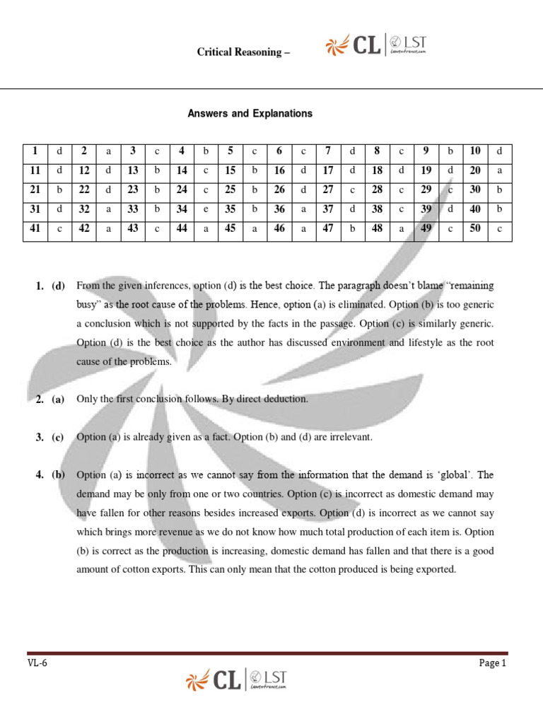 VL 6 Critical Reasoning - Basic (Solution) | PDF | Argument | Logic