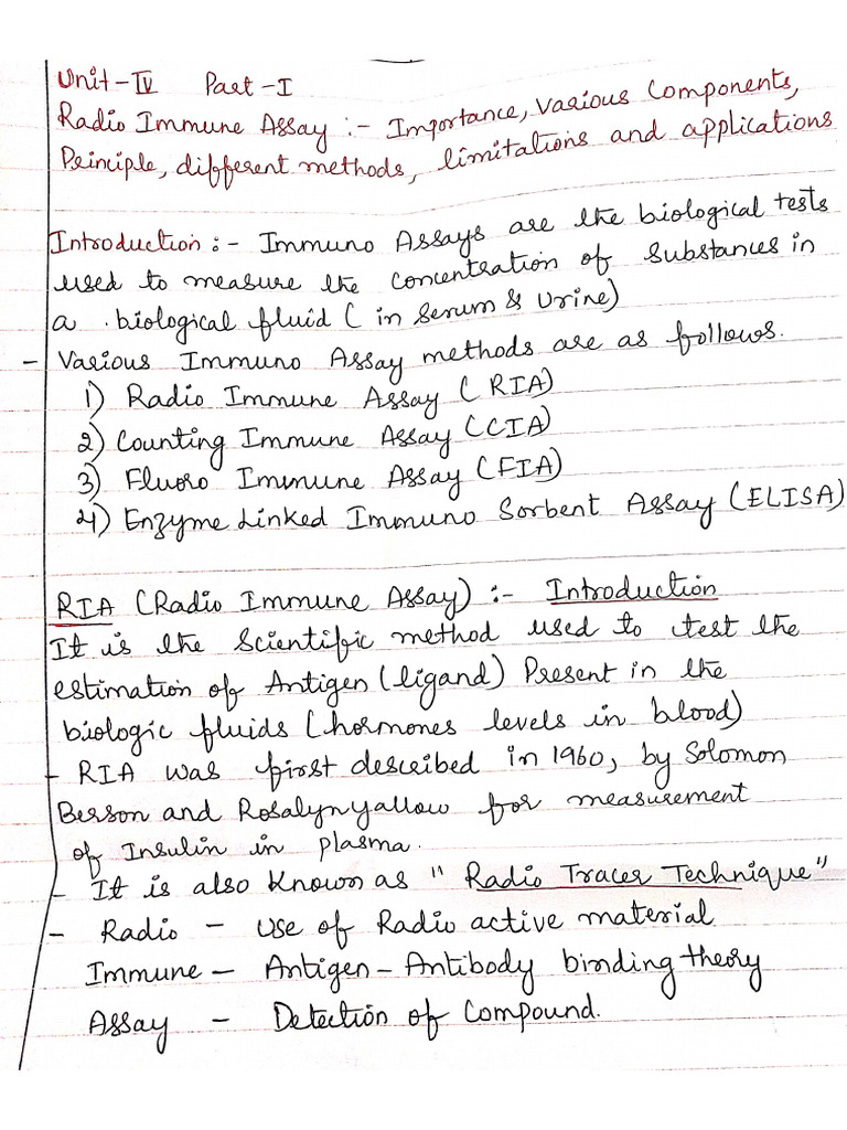 Unit 4 Part 1 Radio Immune Assay Notes | PDF