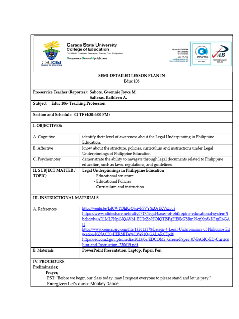 Lesson Plan Group 6 | PDF | Curriculum | Learning