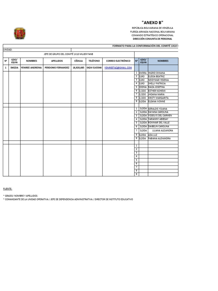 Anexo B Conformación Del Comite 1X10 Mujer Fanb 003 | PDF | Seguridad ...