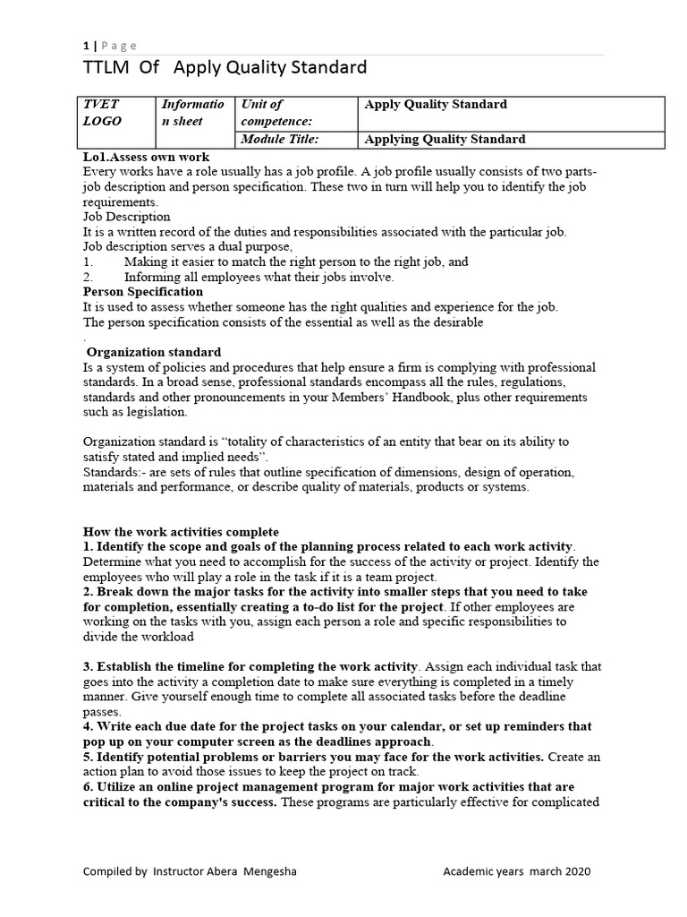 Apply Quality Standard Level I | PDF | Evaluation | Motivation