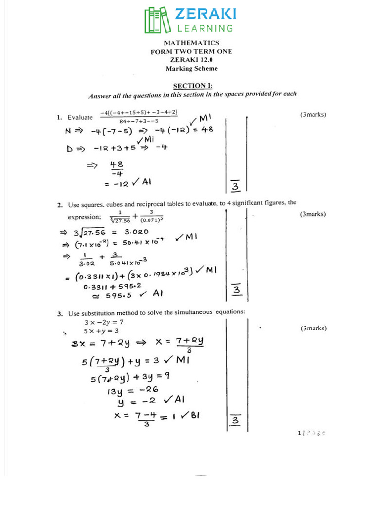 Mathematics - - Marking scheme | PDF